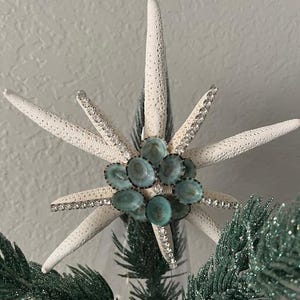 Beach Decor Starfish Tree Topper - Real Starfish & Limpet Shell ...