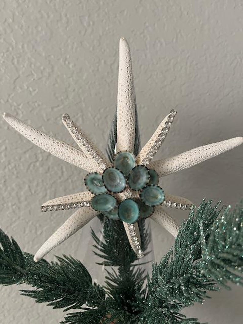 Beach Decor Starfish Tree Topper - Real Starfish & Limpet Shell ...