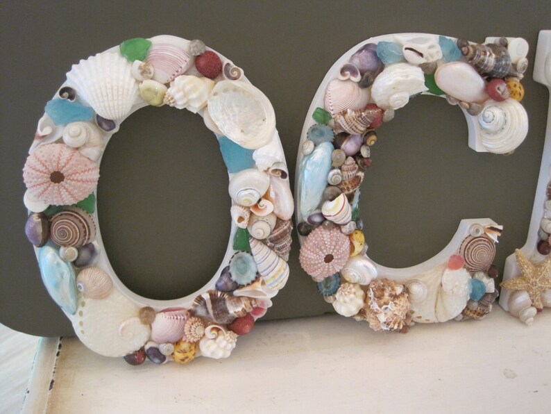 Beach Decor OCEAN Shell Letters Seashell Letters Beach - Etsy