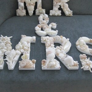 Beach Decor Shell Letters MR & MRS - White Shell Letters - Wooden ...