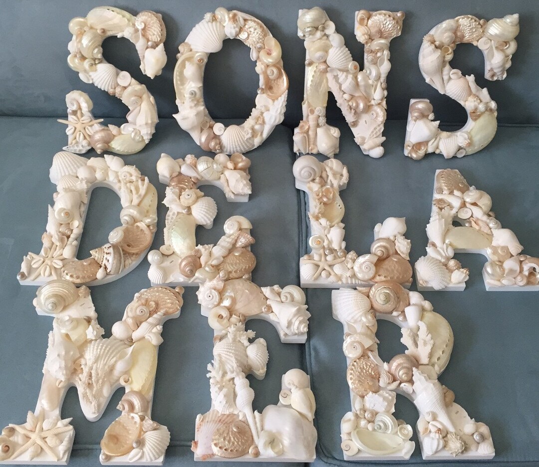 Beach Decor Shell Letters "sons De La Mer" - "sounds of the Sea" White ...