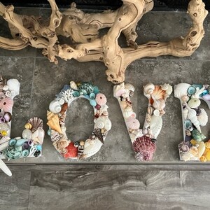 Beach Decor Shell Letters LOVE - Multicolor Shell Letters - Wooden ...
