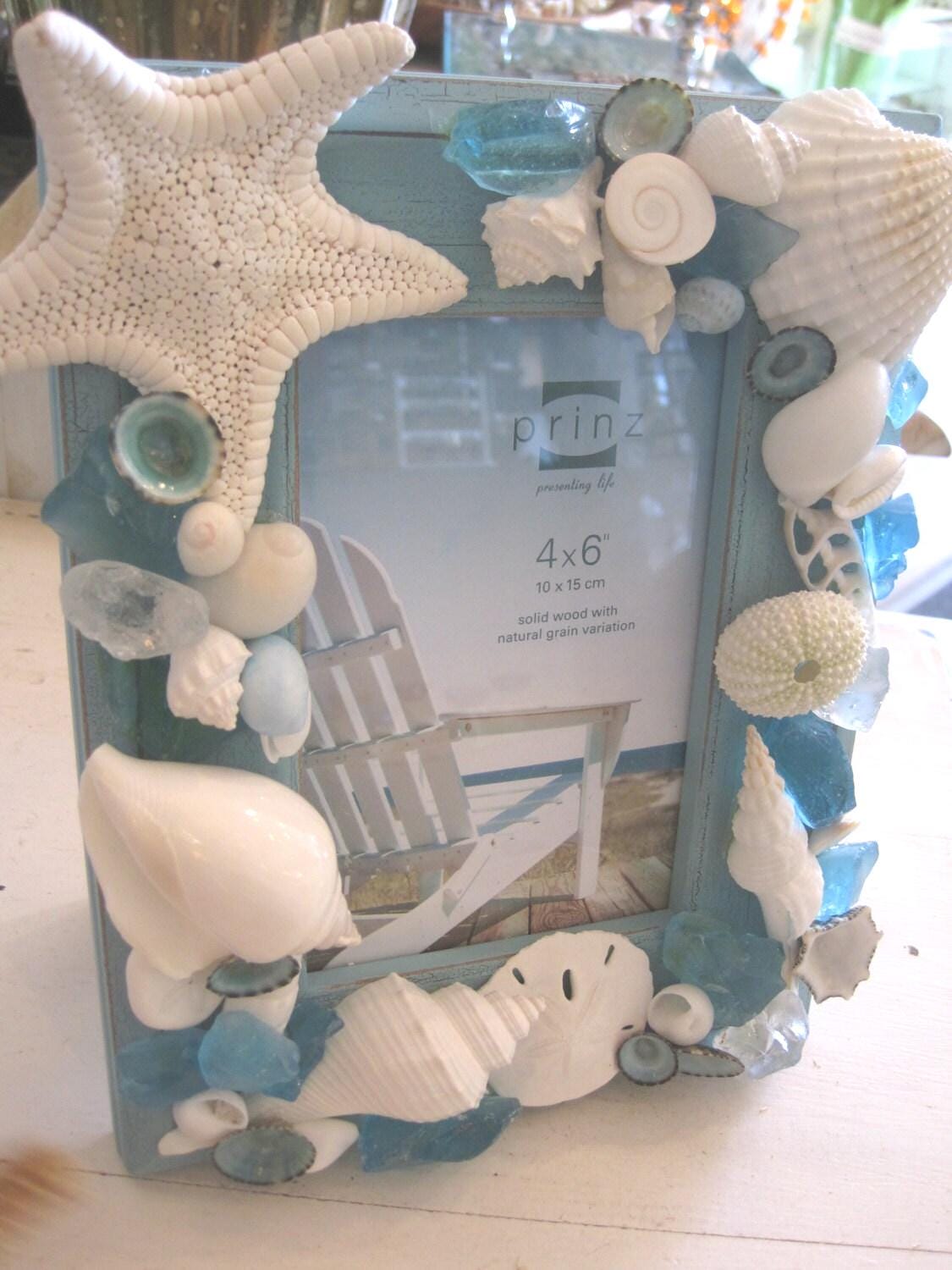 Beach Decor Seashell Picture Frame - Starfish and Seashell Frame - Blue ...