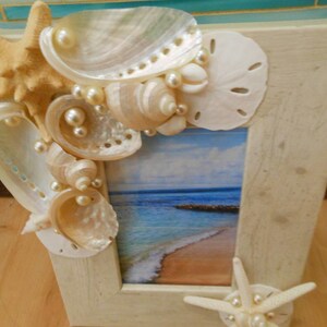 Beach Decor Seashell Picture Frame Shell Frame White Shells and Starfish Shell Picture Frame ...