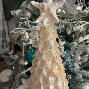 Beach Decor White Abalone Shell Starfish Tree - Shell Christmas Tree ...