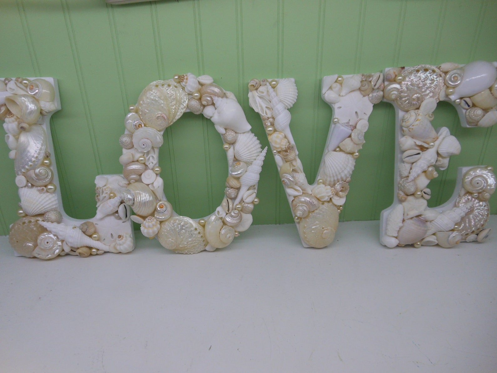 Beach Decor Shell Letters LOVE White Shell Letters Wooden - Etsy