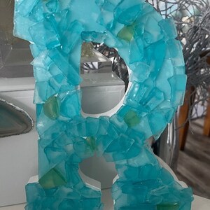 Beach Decor Sea Glass Letter - Aqua Sea Glass Initial - Coastal Home ...