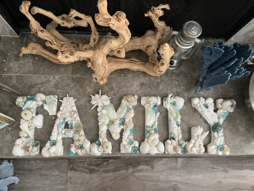 Beach Decor "family" Shell Letters - Soft Tropical Colored Shell ...