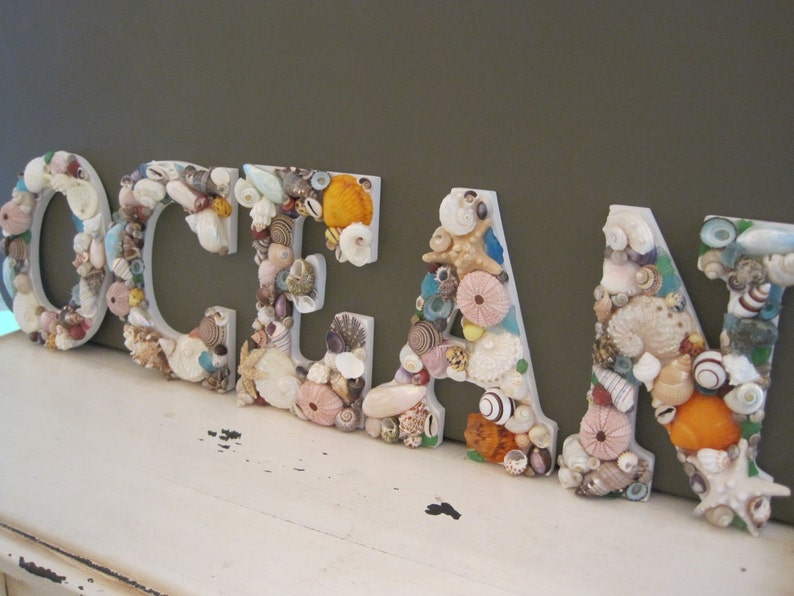 Beach Decor OCEAN Shell Letters Seashell Letters Beach - Etsy