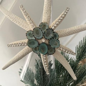 Beach Decor Starfish Tree Topper - Real Starfish & Limpet Shell ...