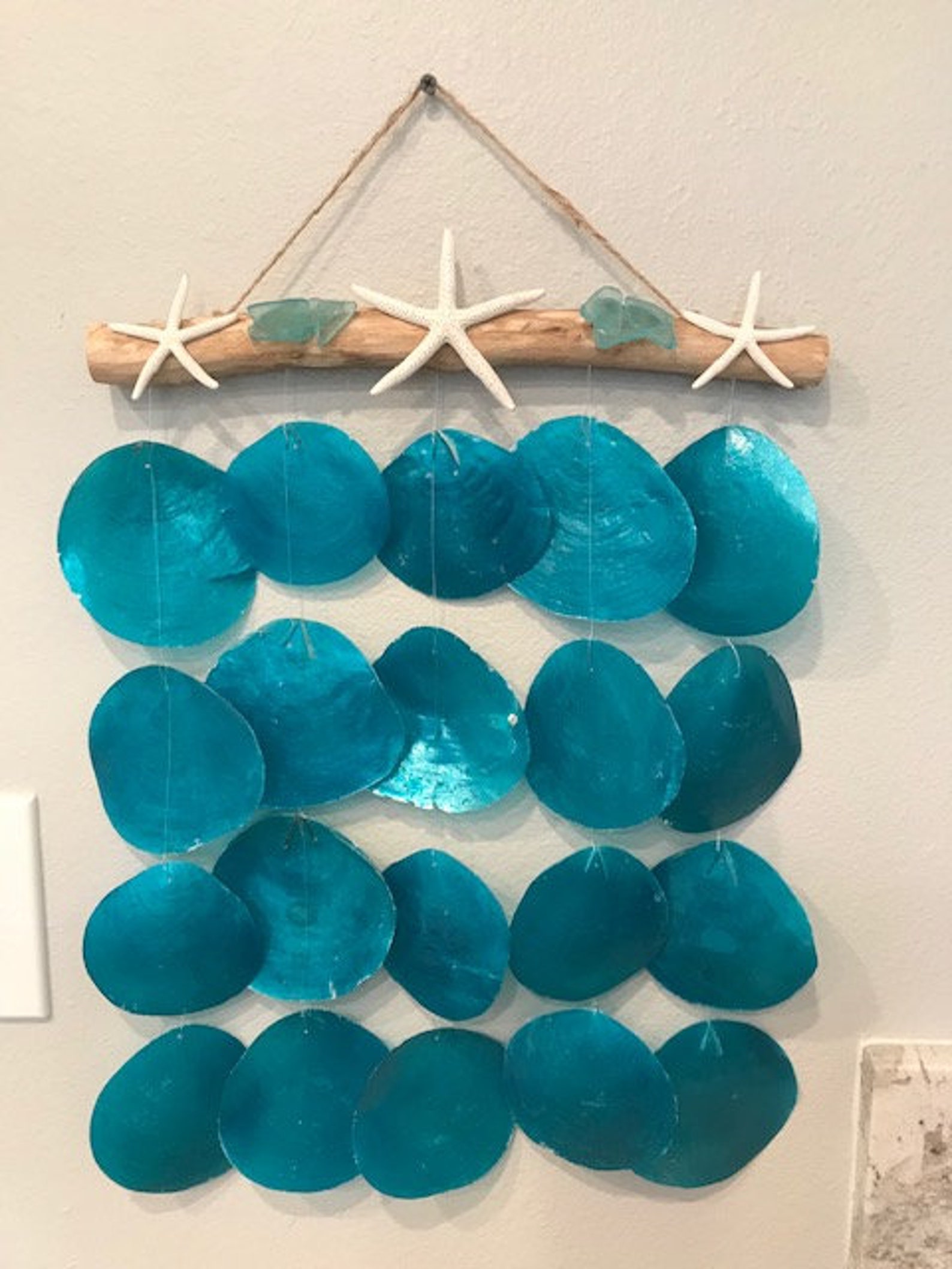 Beach Decor Turquoise Capiz and Driftwood Hanging Starfish and Sea ...