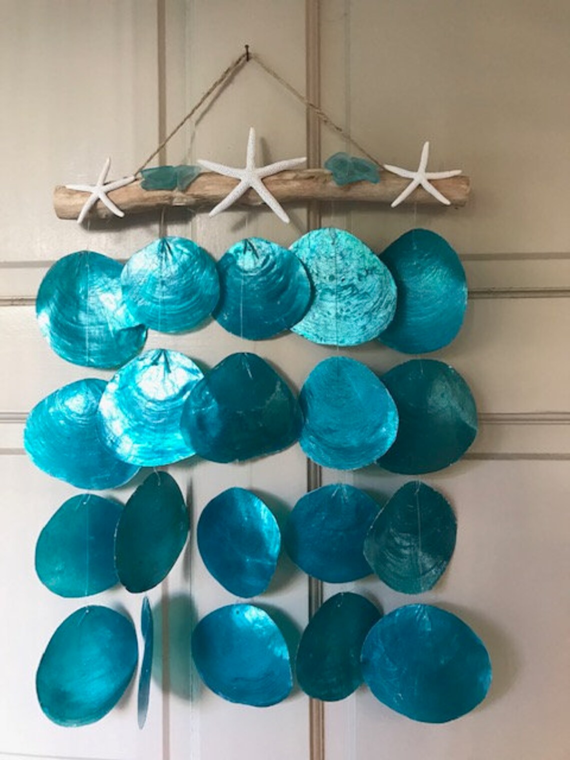 Beach Decor Turquoise Capiz and Driftwood Hanging Starfish - Etsy