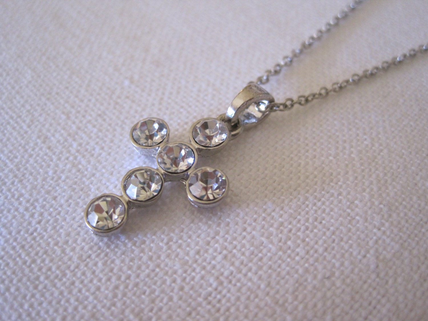 Silver Rhinestone Cross Necklace Rhinestone Cross Necklace - Etsy