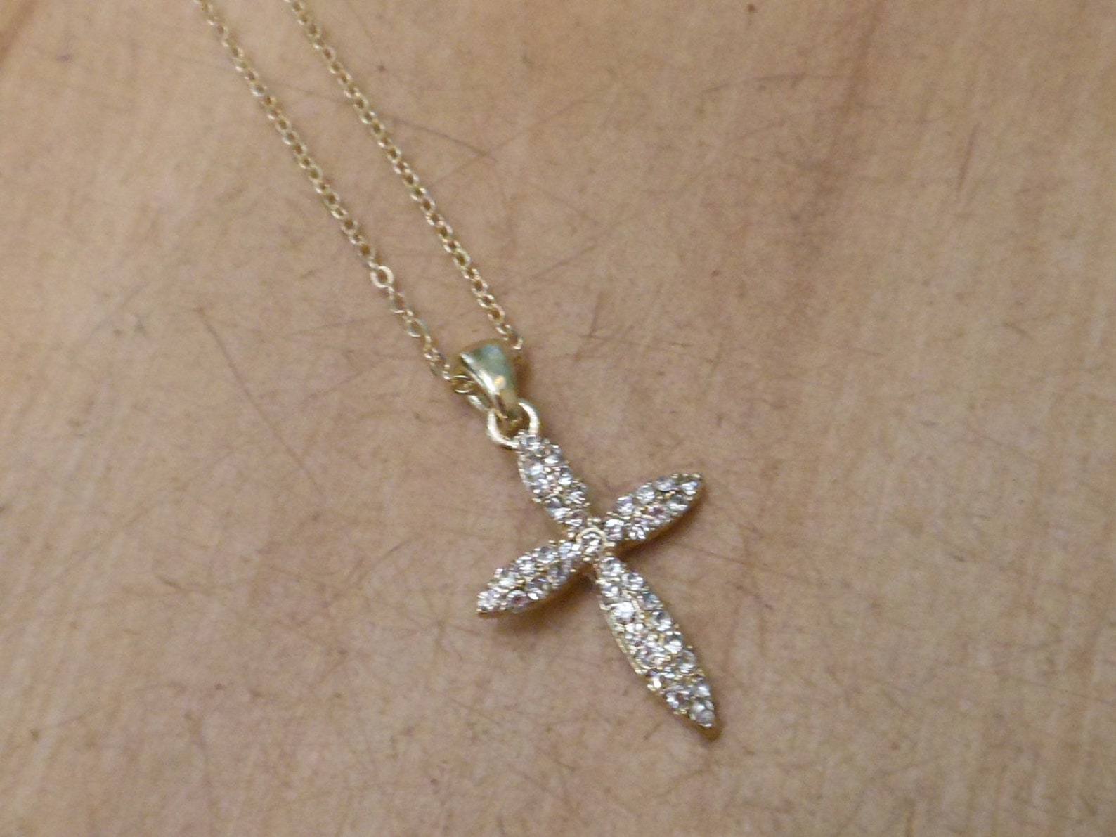 Gold Cross Necklace Rhinestone Cross Necklace - Etsy