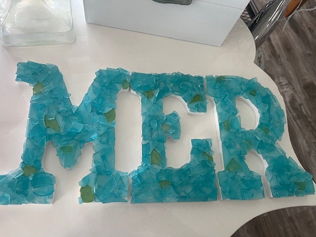 Beach Decor Sea Glass Letter - Aqua Sea Glass Initial - Coastal Home ...