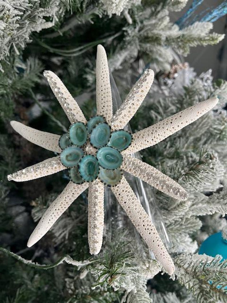 Beach Decor Starfish Tree Topper - Real Starfish & Limpet Shell ...