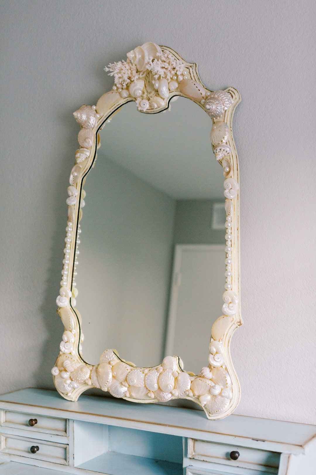 Beach Decor Handmade Seashell Mirror - Vintage Mirror - Ready to Ship ...