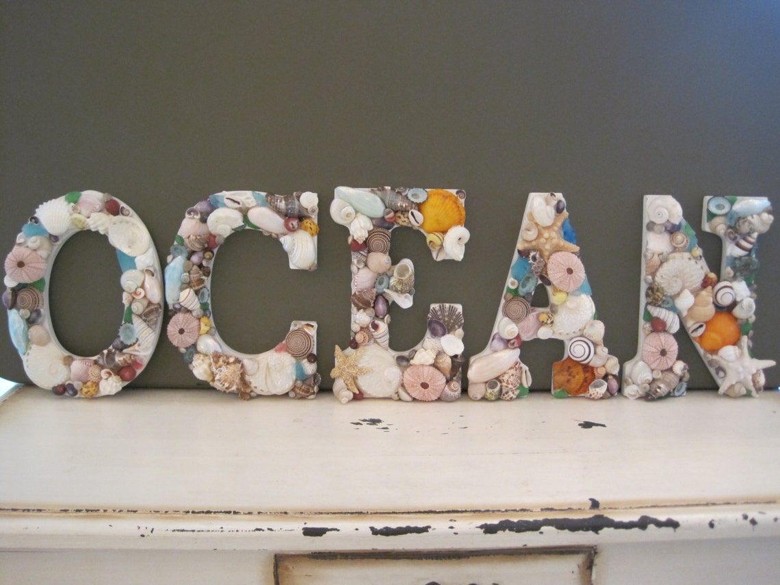Beach Decor OCEAN Shell Letters - Seashell Letters - Beach Sign ...