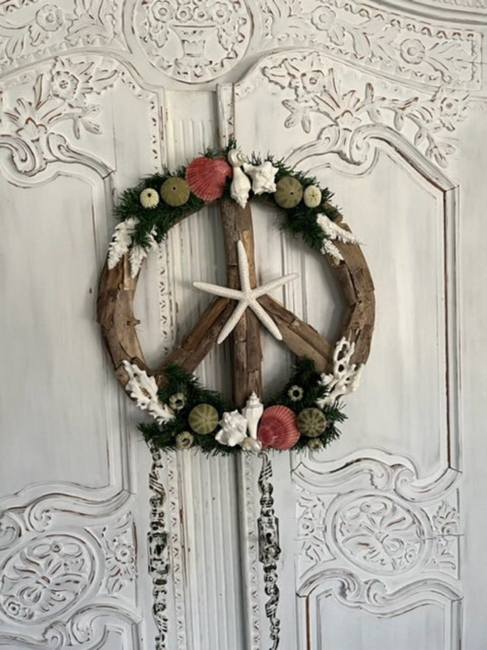 Beach Decor Driftwood Peace Sign Seashell Wreath Starfish - Etsy