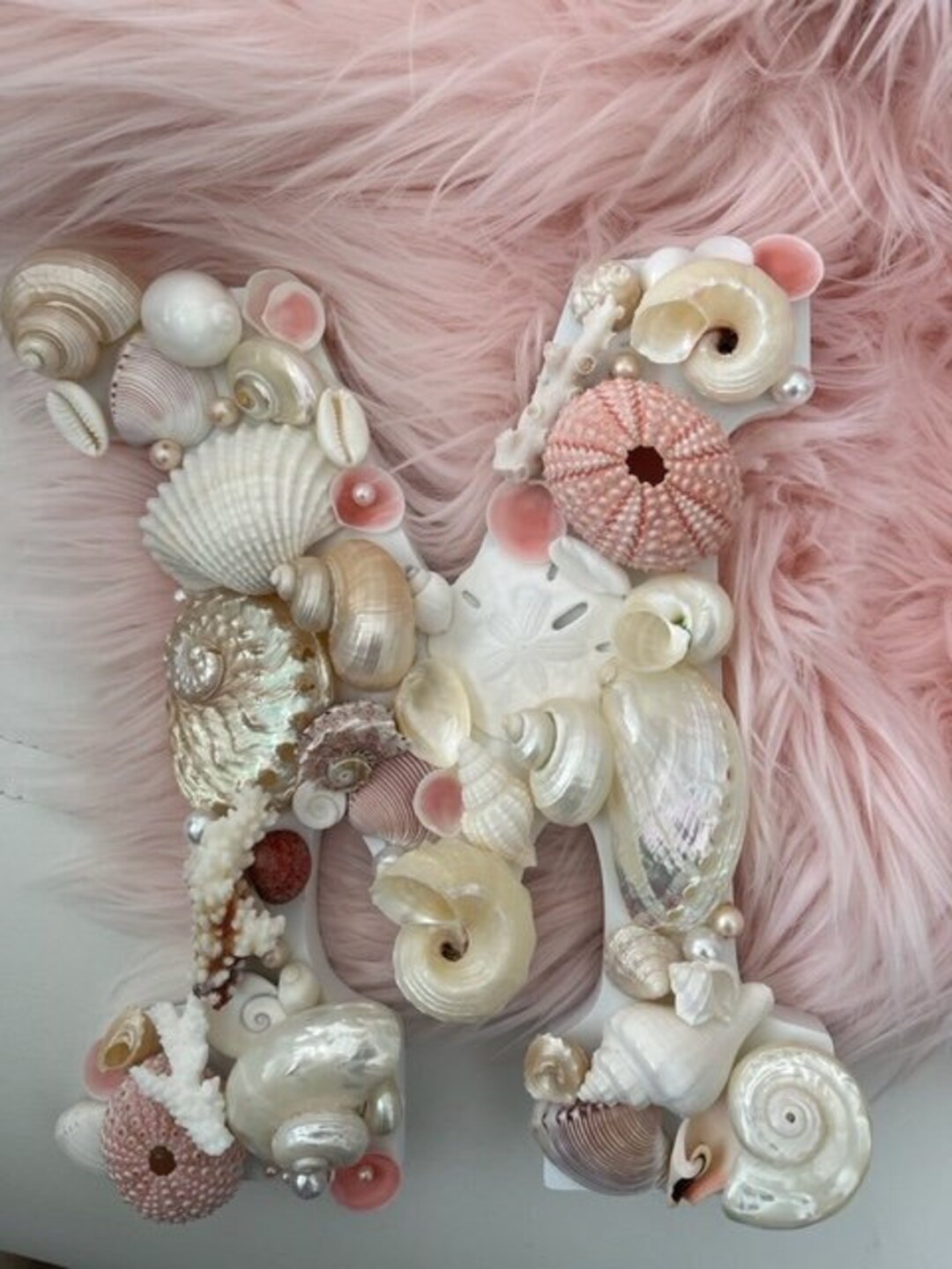 Beach Decor Shell Letter M - White and Pink Shell Letter - Soft Color ...