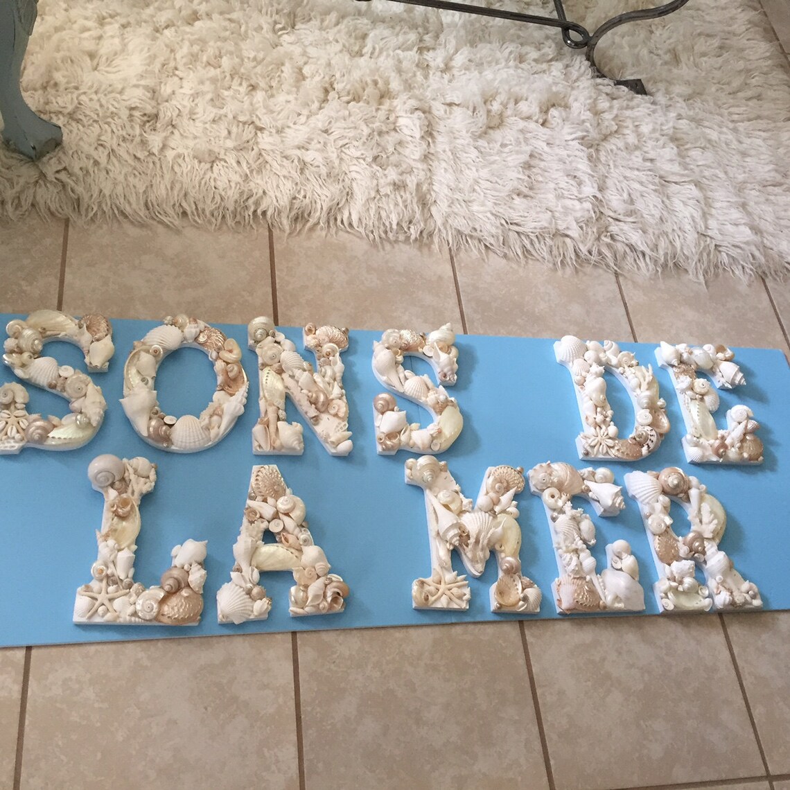 Beach Decor Shell Letters "sons De La Mer" - "sounds of the Sea" White ...