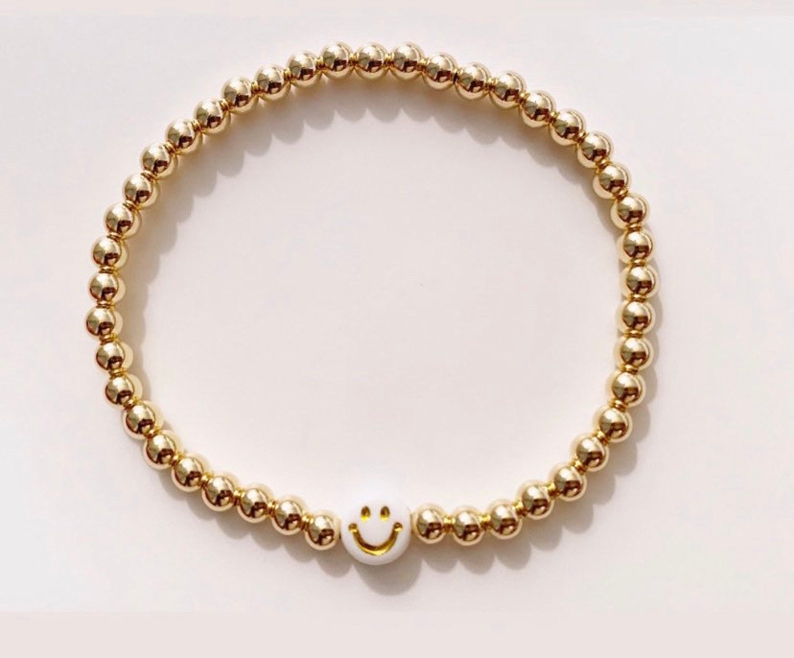 14k gold filled beaded bracelet with smiley face bead gold | Etsy