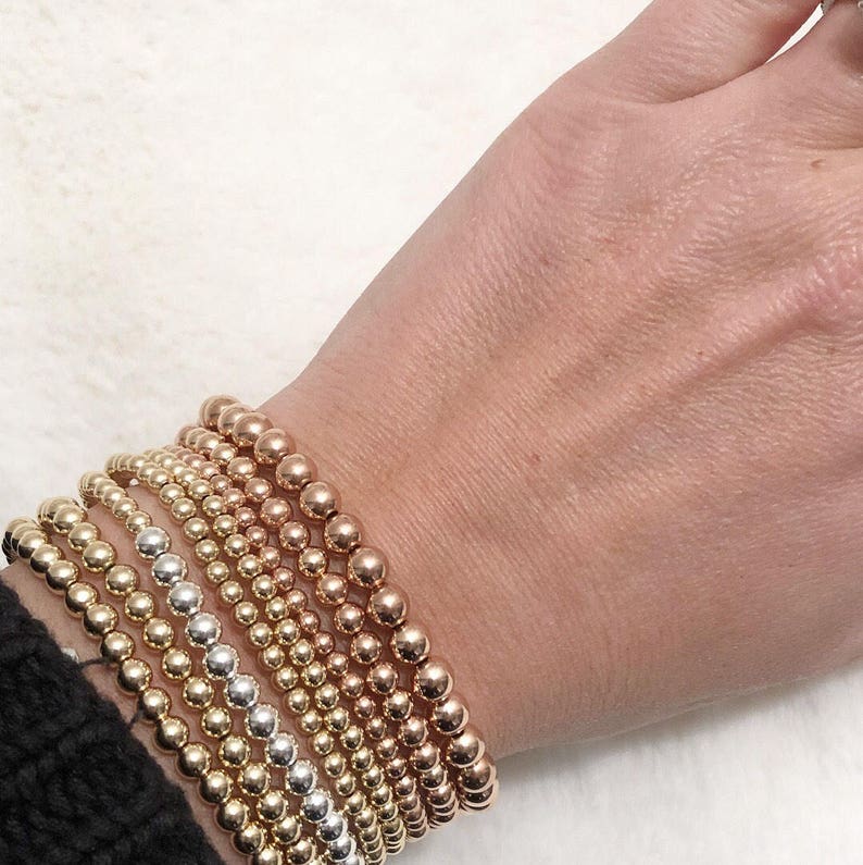 14k Rose Gold Filled Beaded Bracelet Stack Bracelet Rose - Etsy
