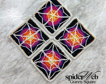 Halloween Granny Square Pattern - Spiderweb Granny Square - PDF Crochet ...