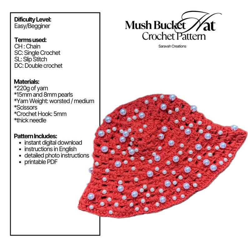 Mush Bucket Hat - Crochet Pattern - Etsy