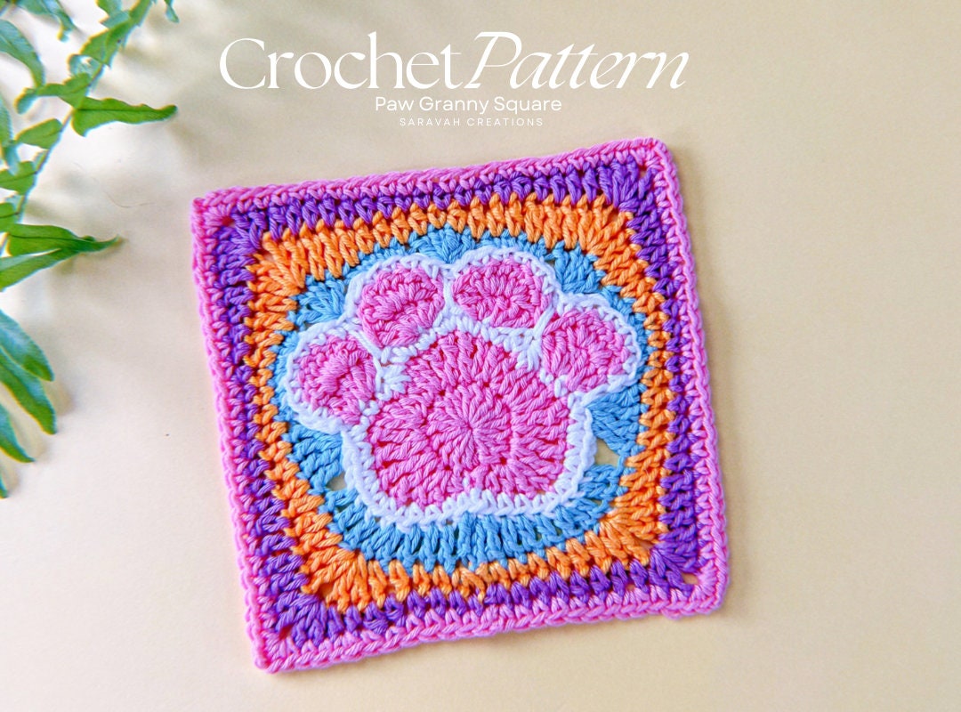 Paw Granny Square Crochet Pattern – Animal Motif Square PDF - Etsy New ...