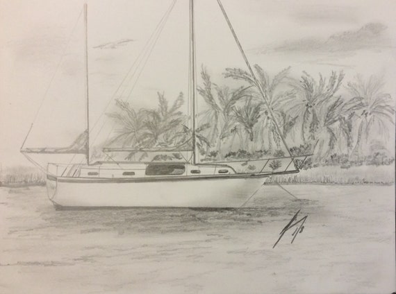 Coastal Mooring Original 8 X 10 Pencil Drawing SALE | Etsy