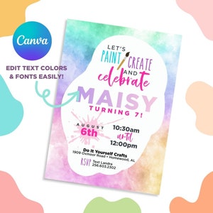 Editable Splatter Paint Art Party Invitation • Watercolor Paint Theme ...