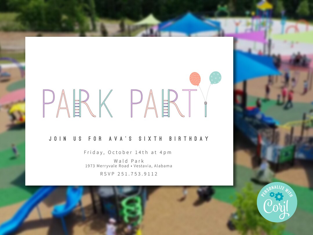 Playground Birthday Invitation • park Party Invite • Simple Editable ...