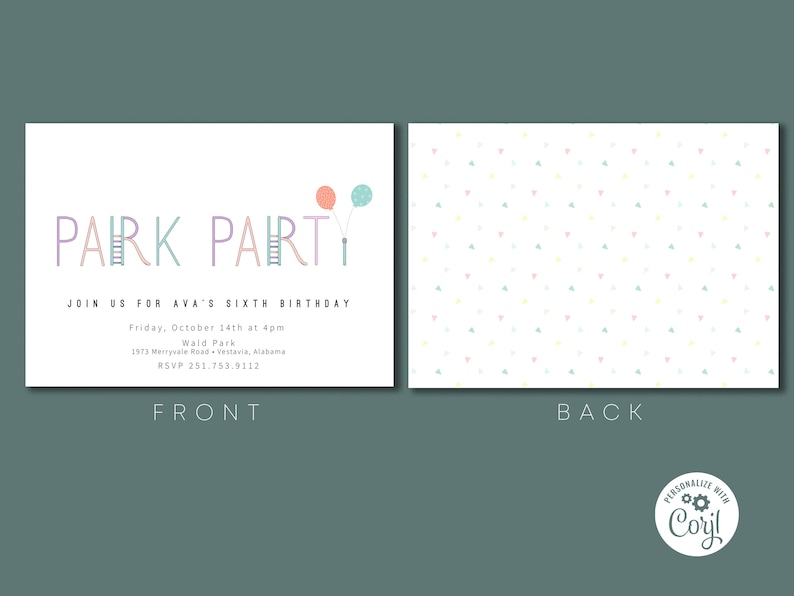 Playground Birthday Invitation • park Party Invite • Simple Editable ...