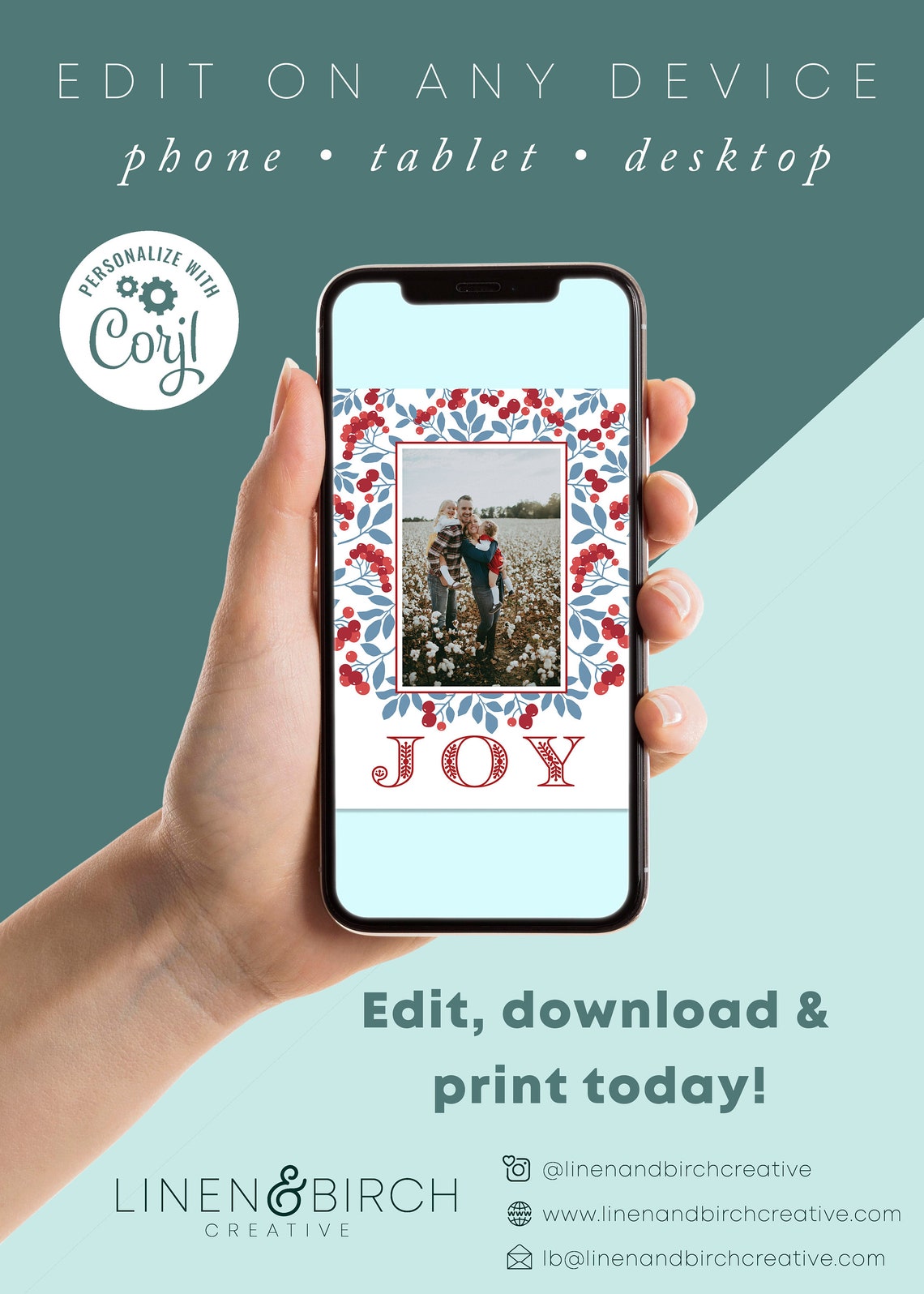 EDITABLE Christmas Photo Card • Digital Holiday Card • Edit Yourself ...