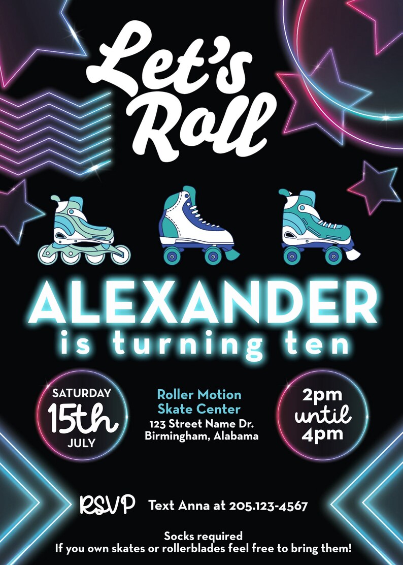 Roller Skate Party Invitation • Skating Rink Theme Party • Skate Rink ...