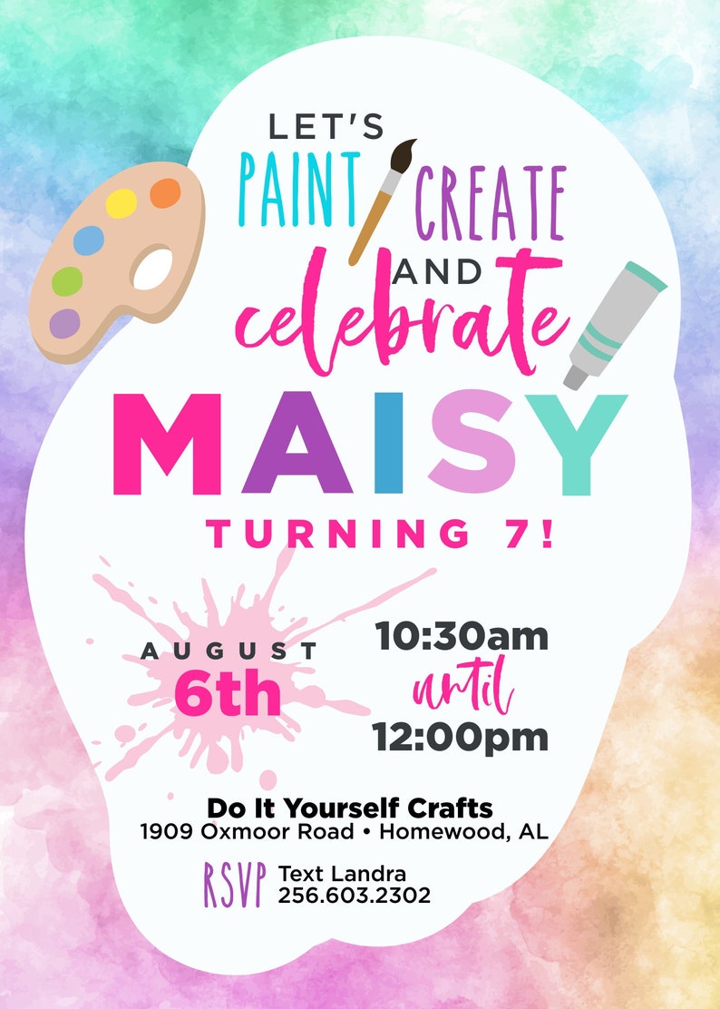 Splatter Paint Art Party Invitation • Watercolor Paint Theme Party ...