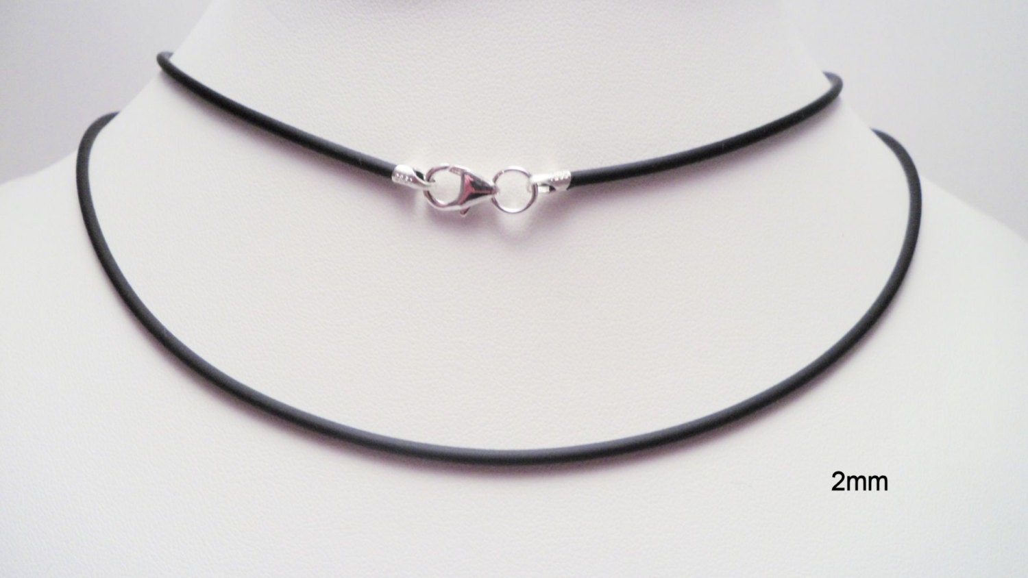 2mm black rubber cord necklace sterling silver ends & lobster | Etsy