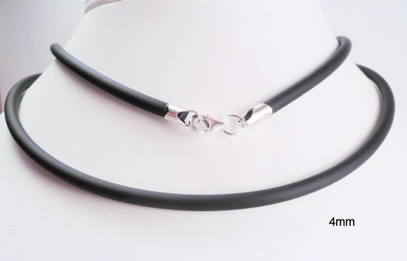 4mm Black Rubber Necklace, Sterling Silver Clasp - Etsy