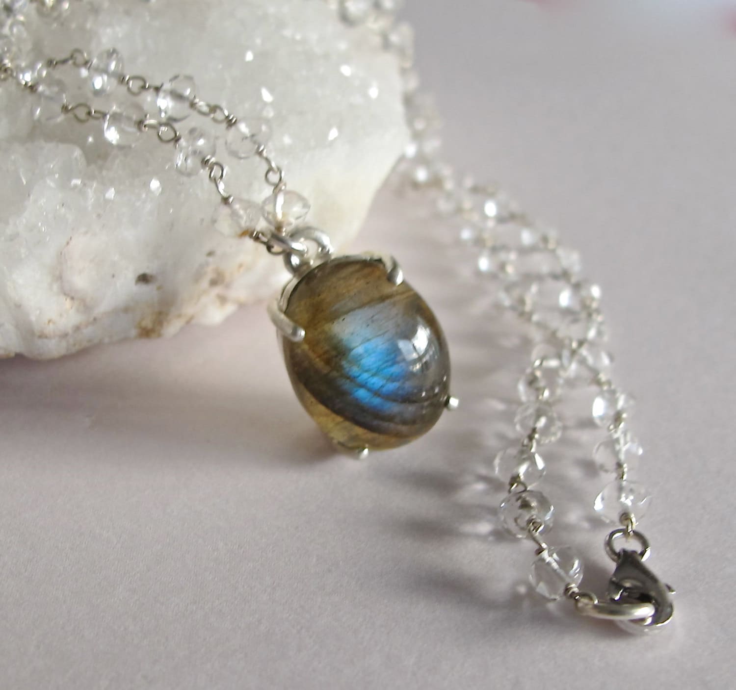 Oval Labradorite Beaded Necklace Unique Smooth Gemstone | Etsy