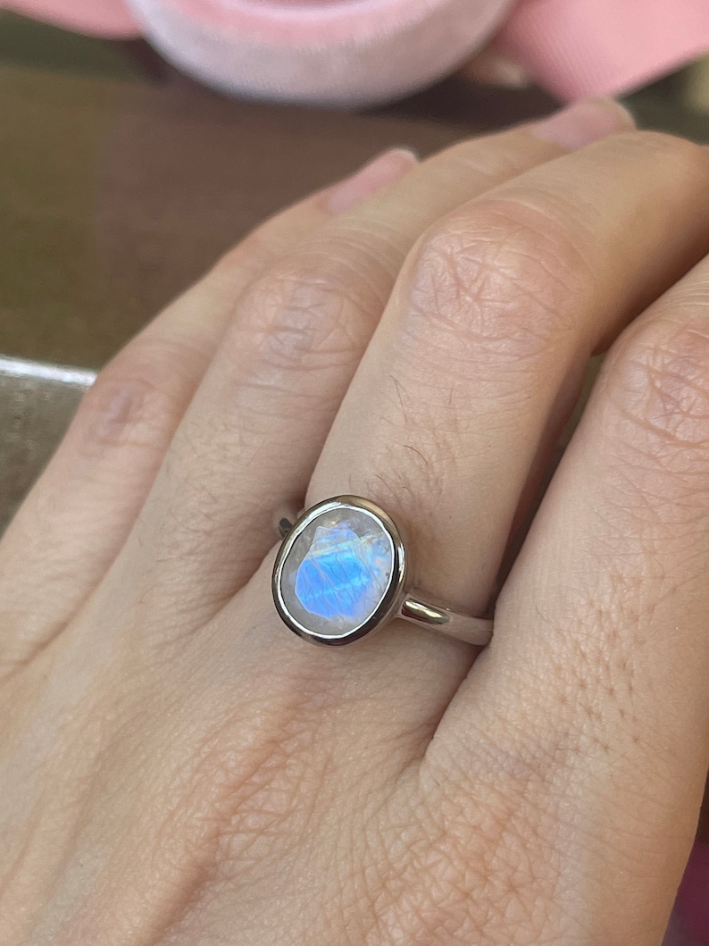 Oval Genuine Moonstone Ring Bezel Natural Moonstone Stackable - Etsy