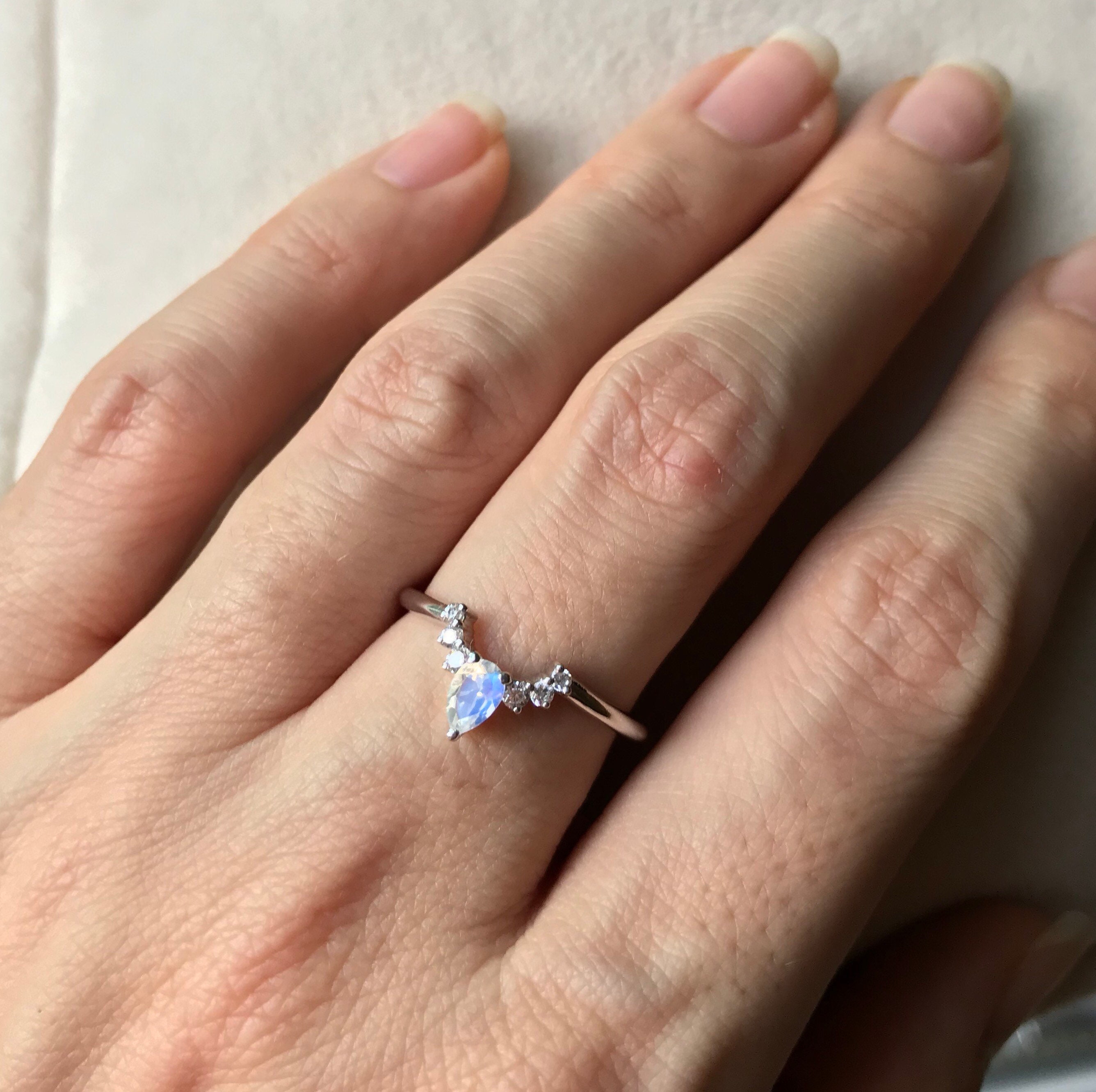 Dainty Moonstone Wedding Band- Blue Moonstone Curve Band- Contour ...