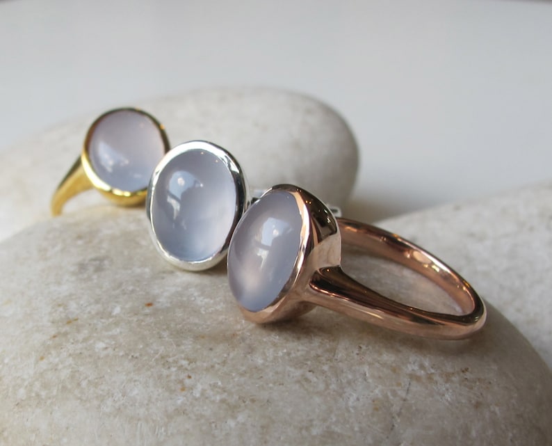 Oval Genuine Natural Blue Chalcedony Ring Solitaire Blue - Etsy