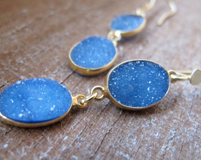 Blue Druzy Earrings Silver Earrings Druzy-gold Earrings - Etsy