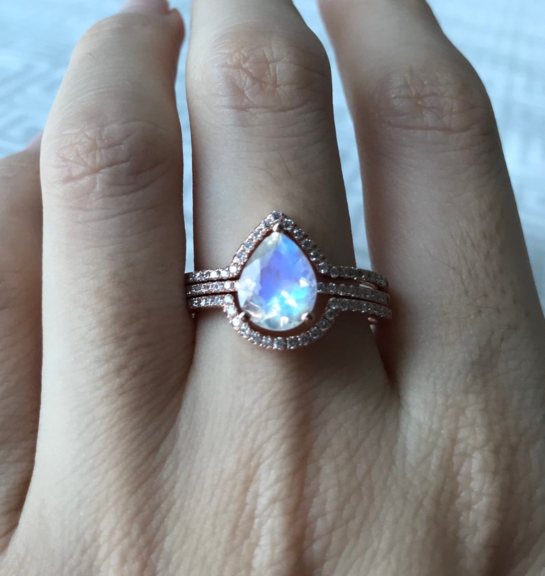 Moonstone Diamond Engagement Ring Set Rose Gold Moonstone | Etsy
