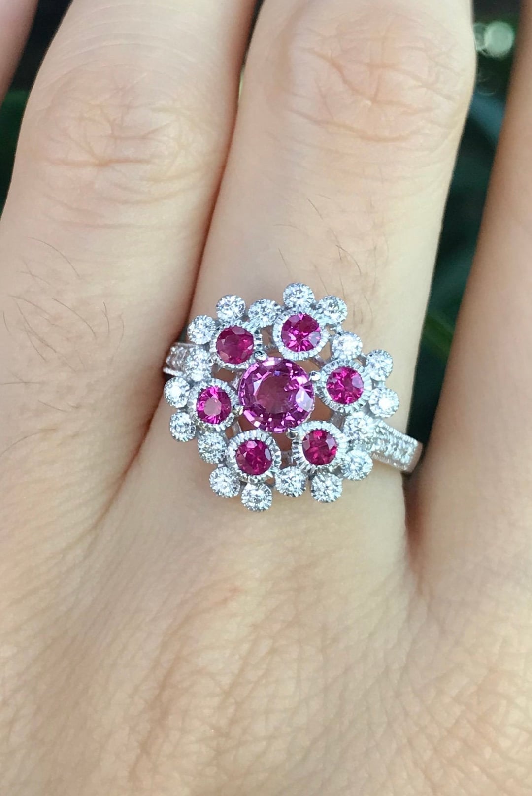 Genuine Ruby Cluster Diamond White Gold Solitaire Ring-deco Ruby ...