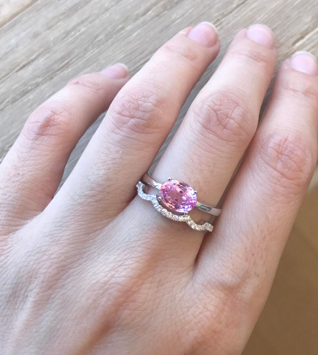 Oval Pink Topaz Ring- Pink Quartz Promise Ring- Stackable Pink Ring ...
