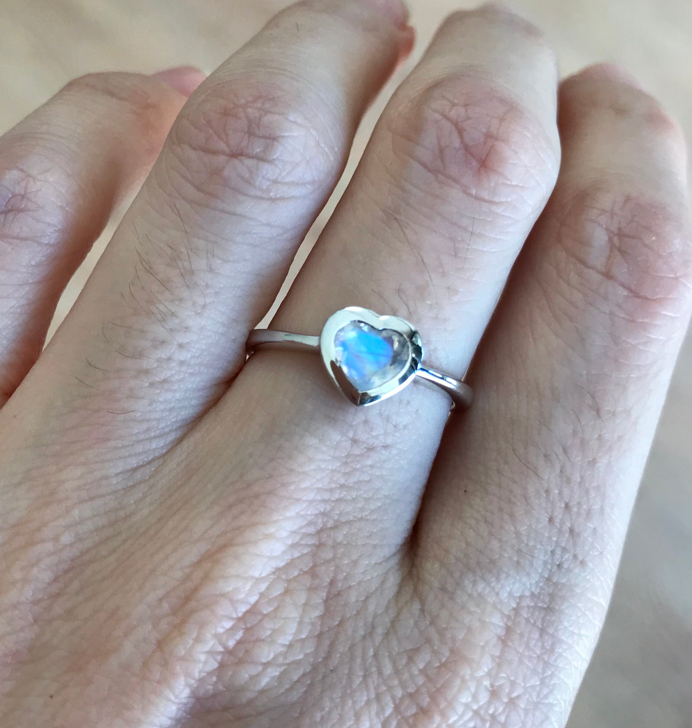 Heart Moonstone Promise Ring- Moonstone Heart Shaped Anniversary Ring ...