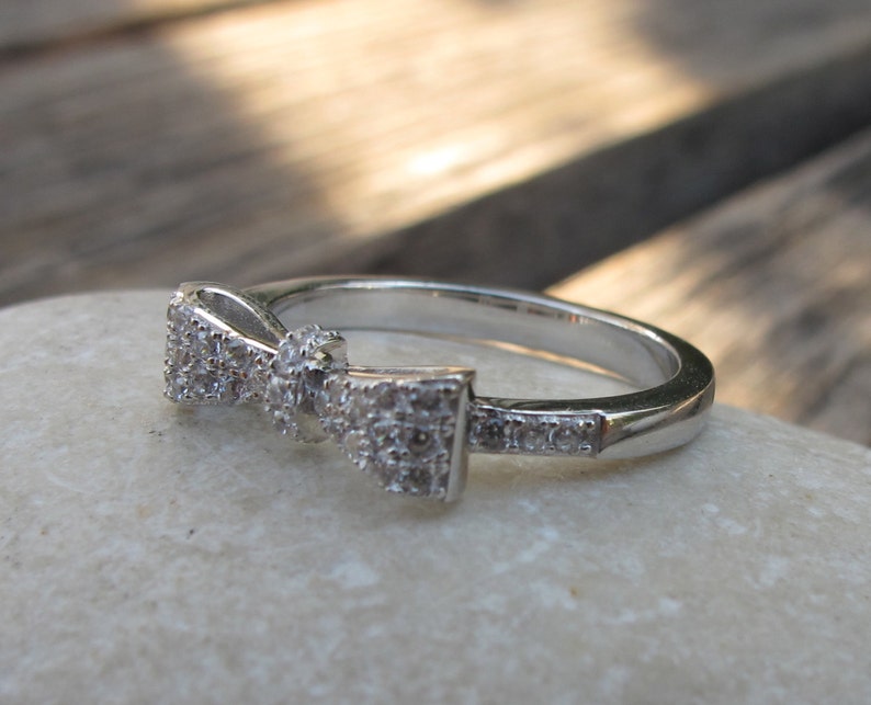 Silver Bow Valentine Ring Cubic Zirconia Bow Ring Valentine | Etsy