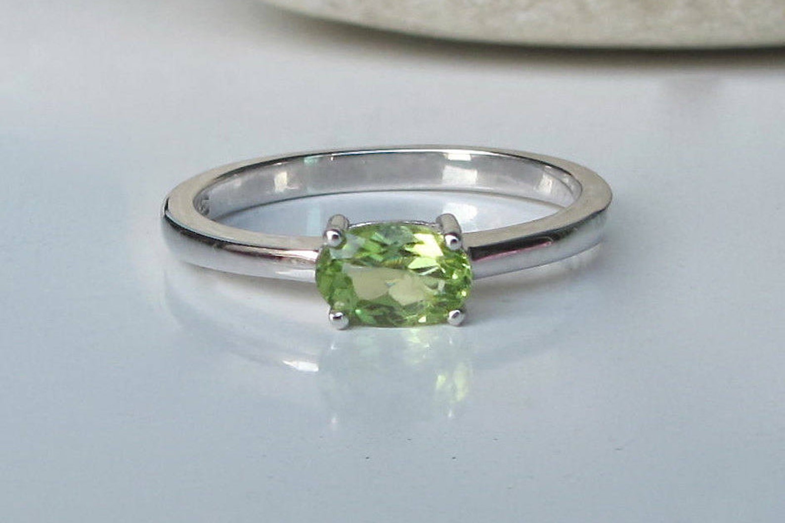 Peridot Dainty Oval Small Ring- Green Peridot Genuine Silver Ring ...